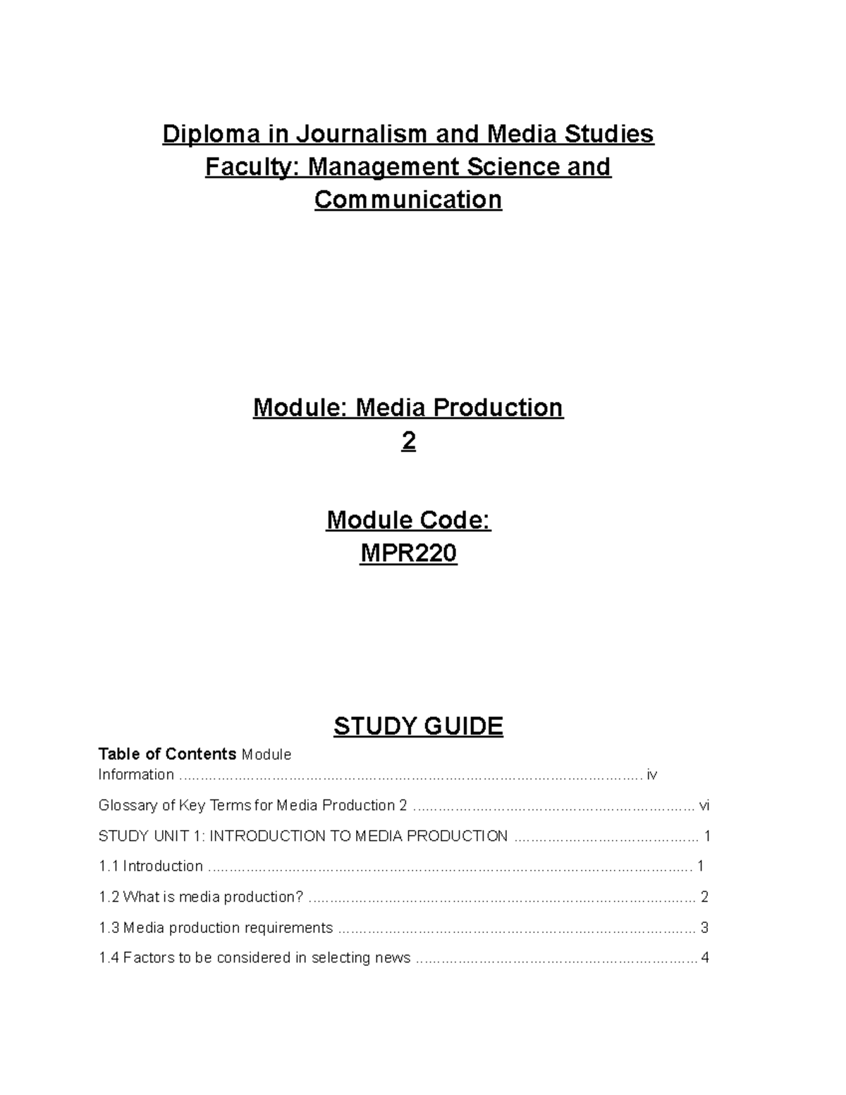 Media Production 2 (MPR) - Comprehensive Study Guide for Success - Studocu
