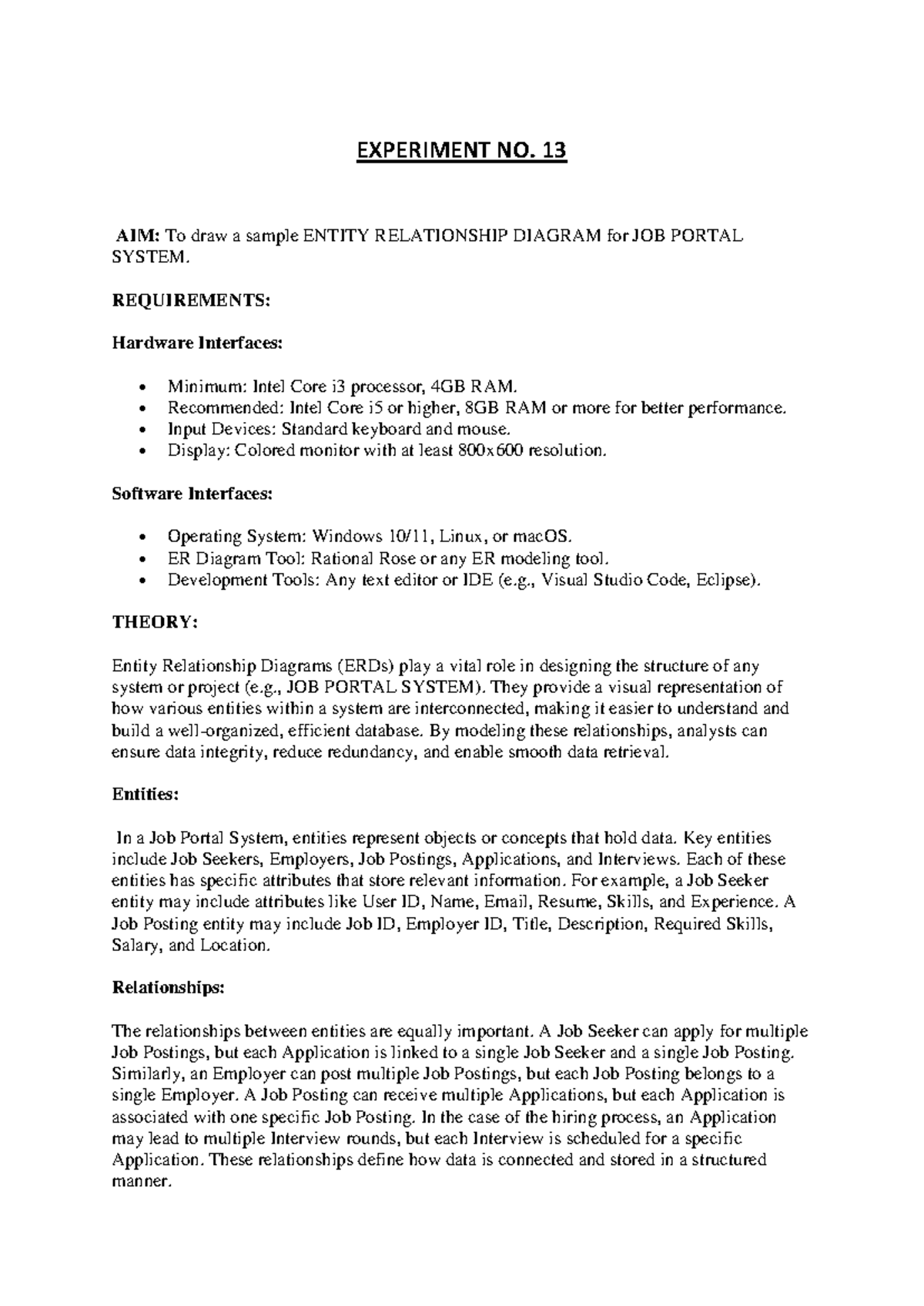 Experiment 13: ER Diagram for Job Portal System (Final Exam) - Studocu