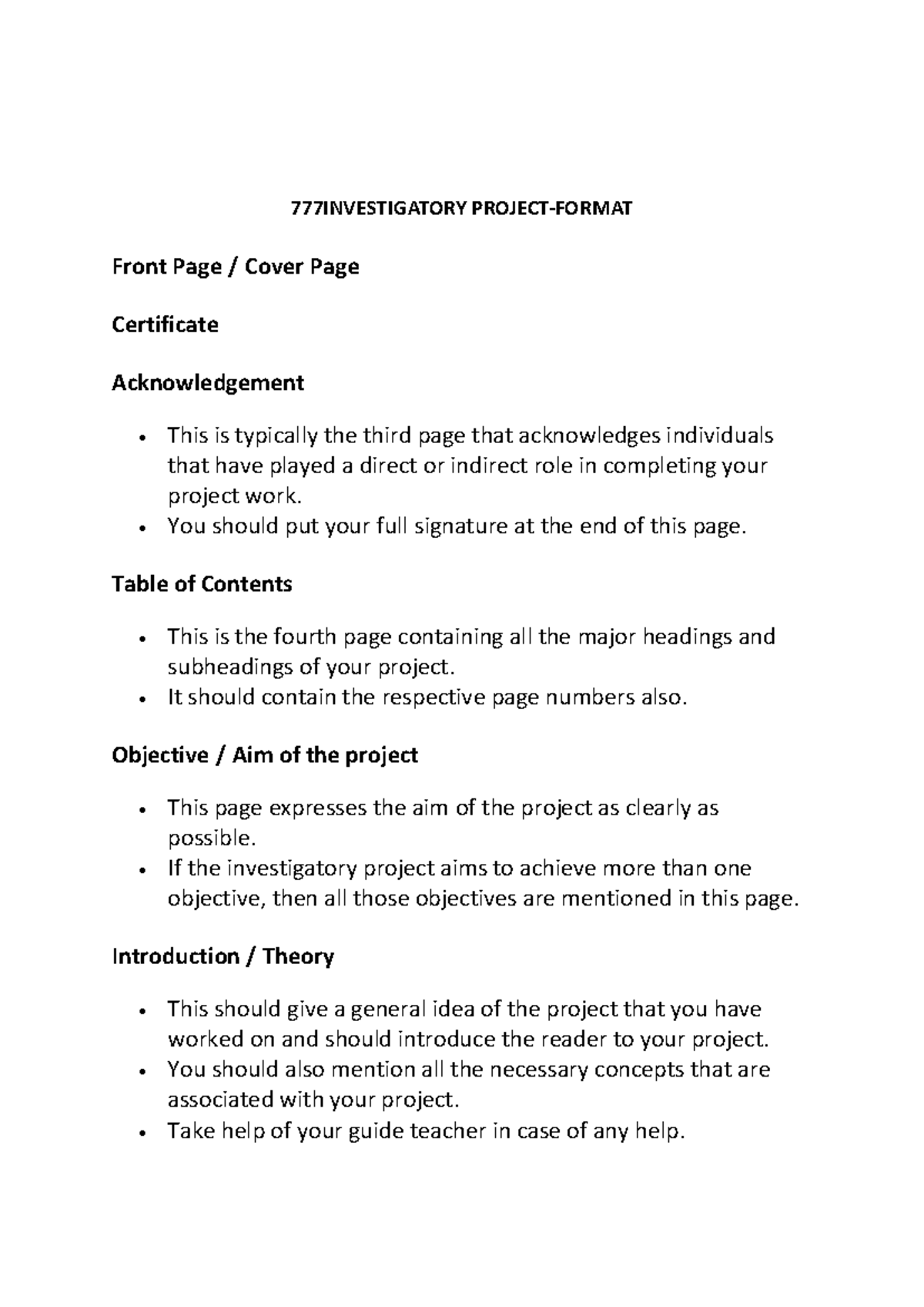 Biology Investigatory Project Format for Class XII - Practical Exam ...