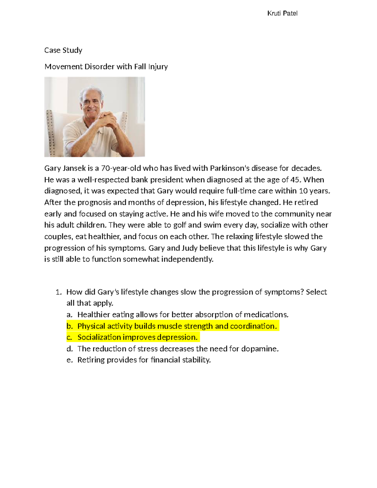 Case Study: Movement Disorder and Fall Risk in Gary Jansek (Age 70 ...