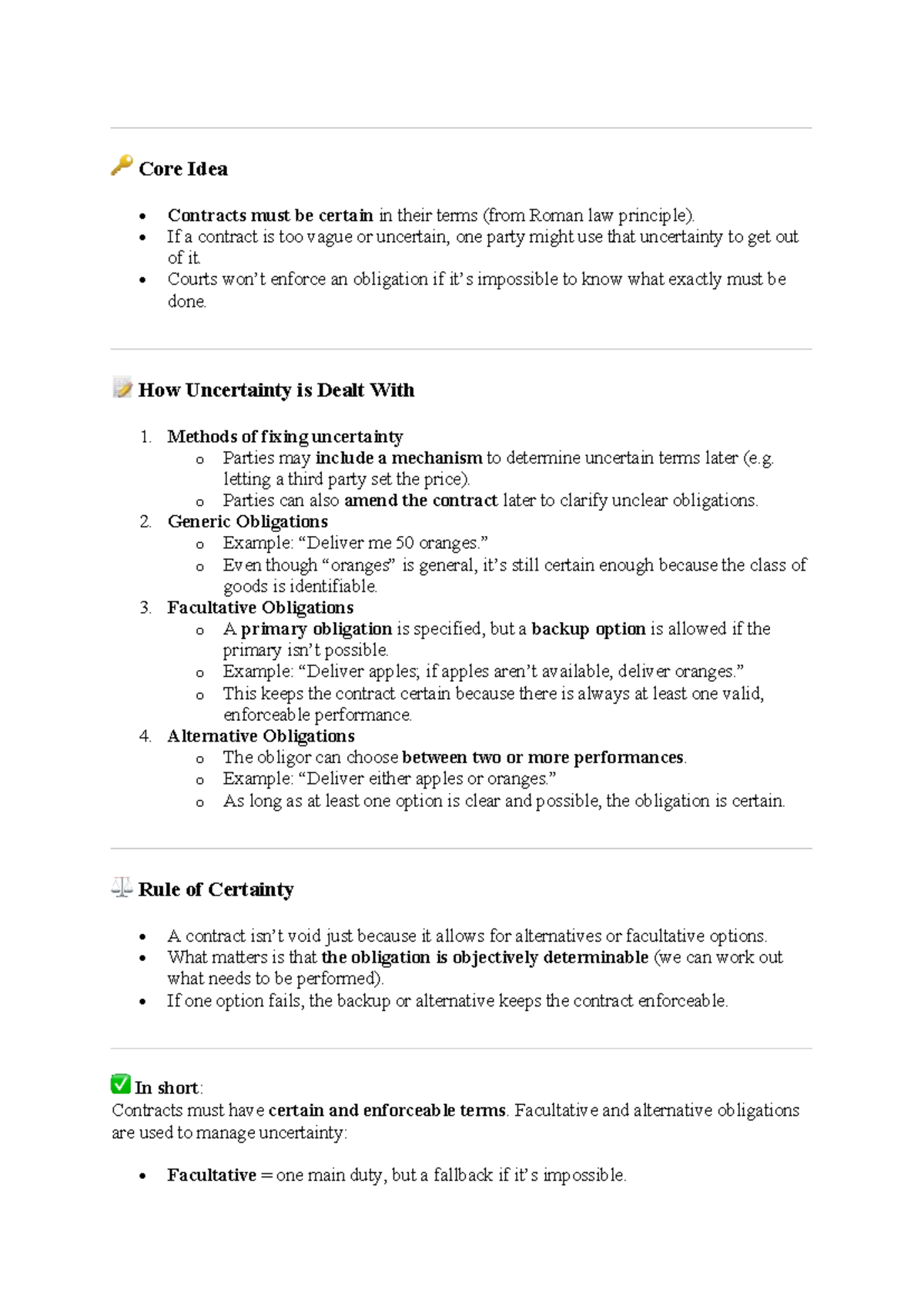 Certainty in Contracts: Understanding Obligations and Discretion (LAW ...