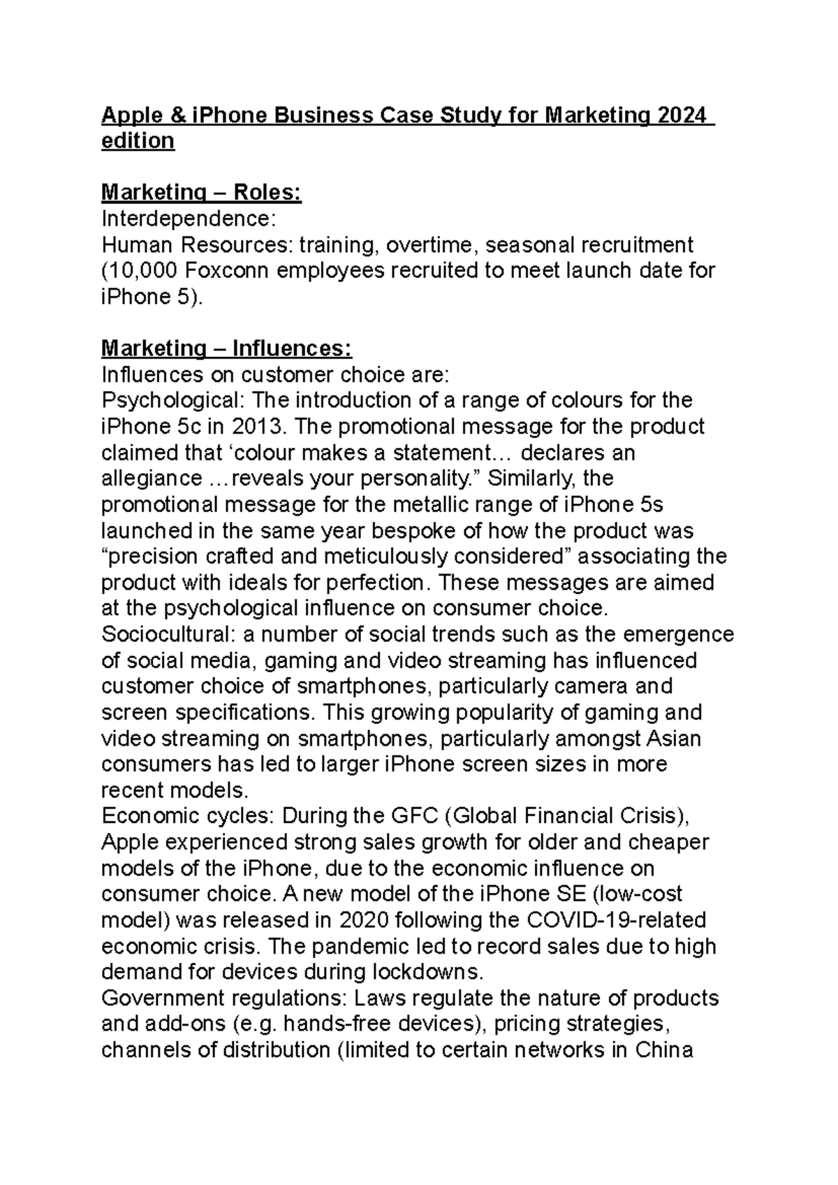 Apple Marketing Case Study (MKT 2024): Influences on Consumer Choice ...