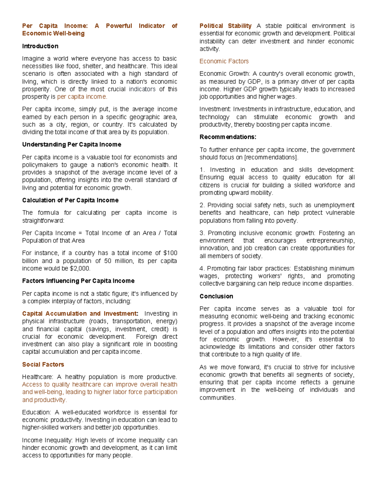 Per Capita Income: Lecture Notes on Economic Indicators and Stability ...
