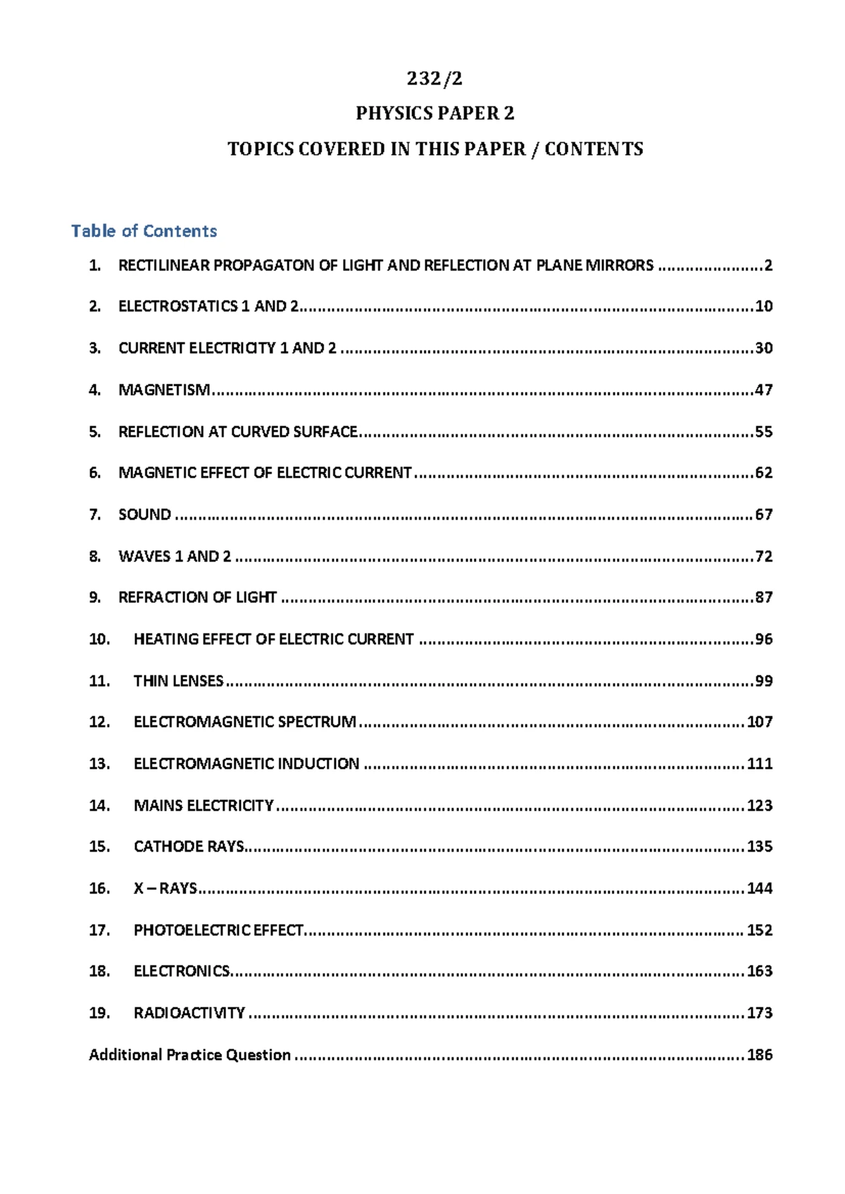 Physics P2 Summarised Notes - TOPICS COVERED IN THIS PAPER / CONTENTS ...