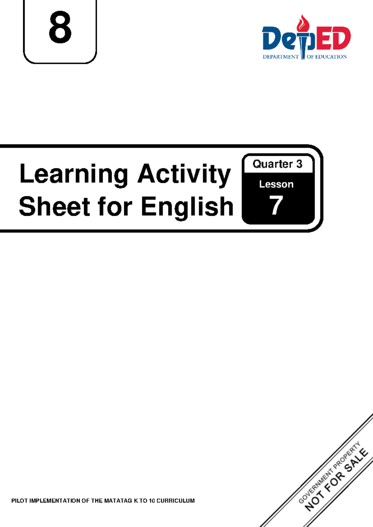 Q3 Learning Activity Sheet for English 8: Lesson 7 Peer Evaluation ...