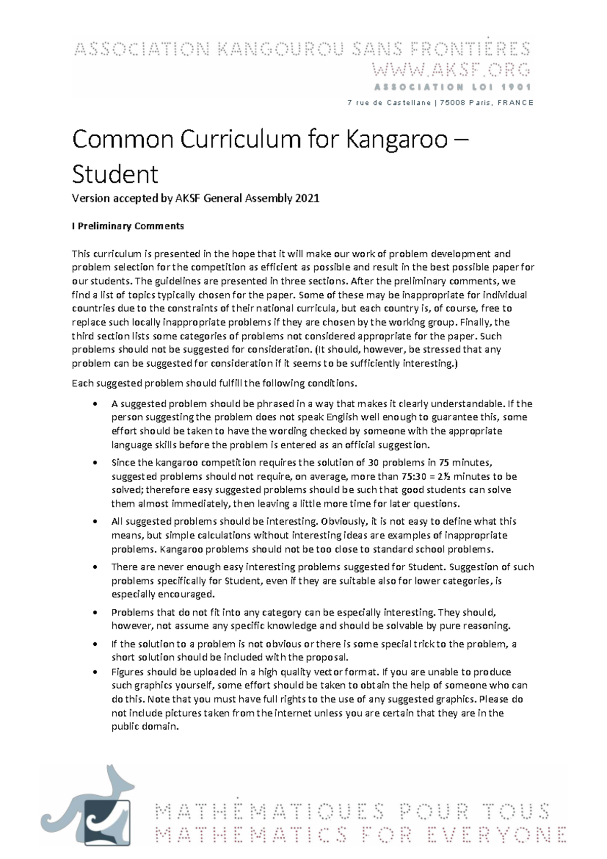 Curriculum Guidelines for Kangaroo Competition - Student Version - Studocu