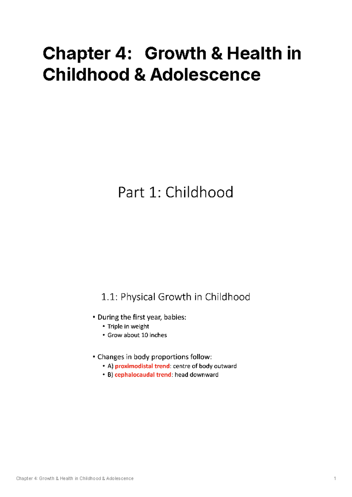 Chapter 4 Growth Health in Childhood Adolescence - Chapter 4: Growth ...