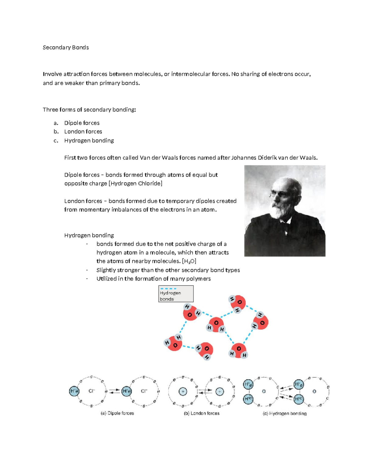 Secondary-Bonds - notes - Secondary Bonds Involve attraction forces ...