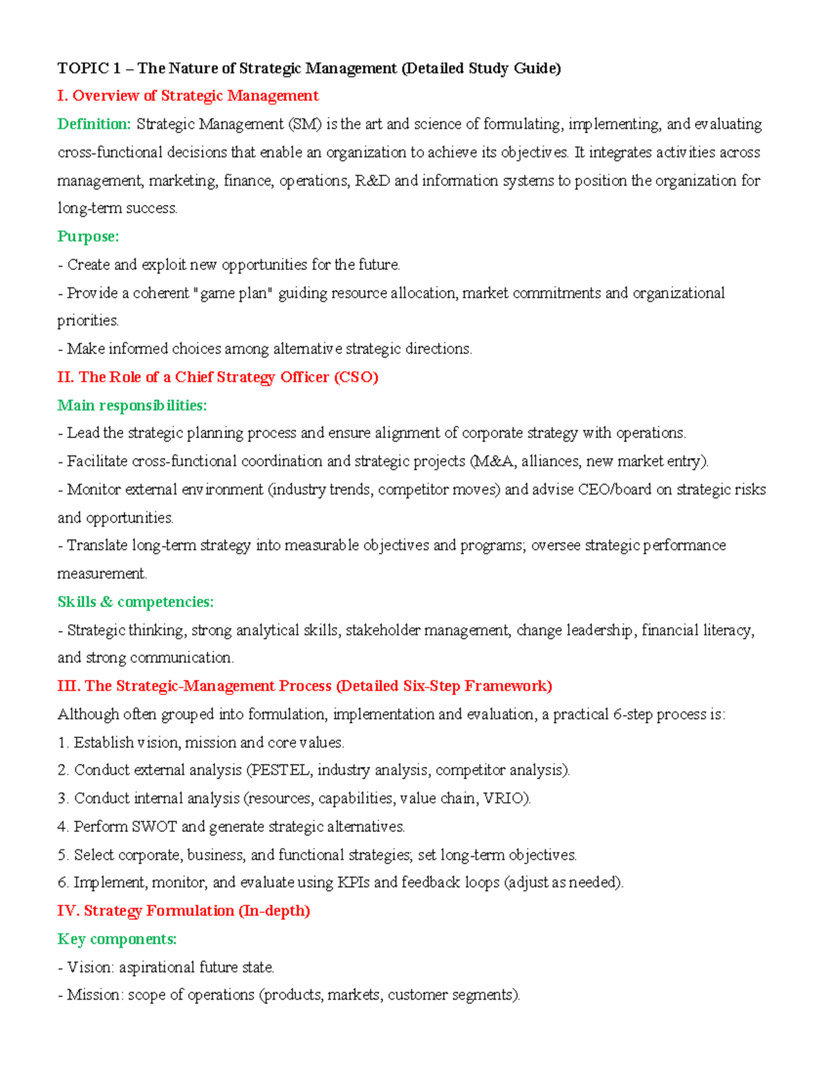 Ôn Tập Topic 1: Nature of Strategic Management Study Guide - Studocu