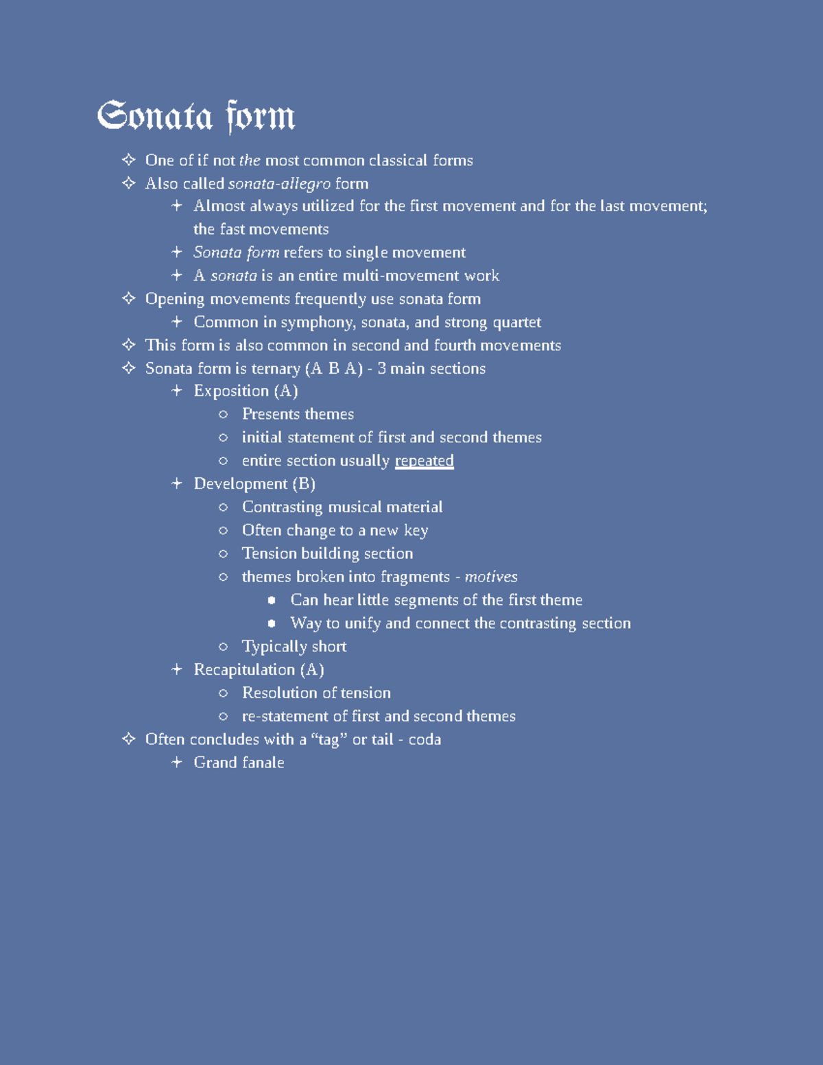Sonata Form Overview and Structure - Studocu