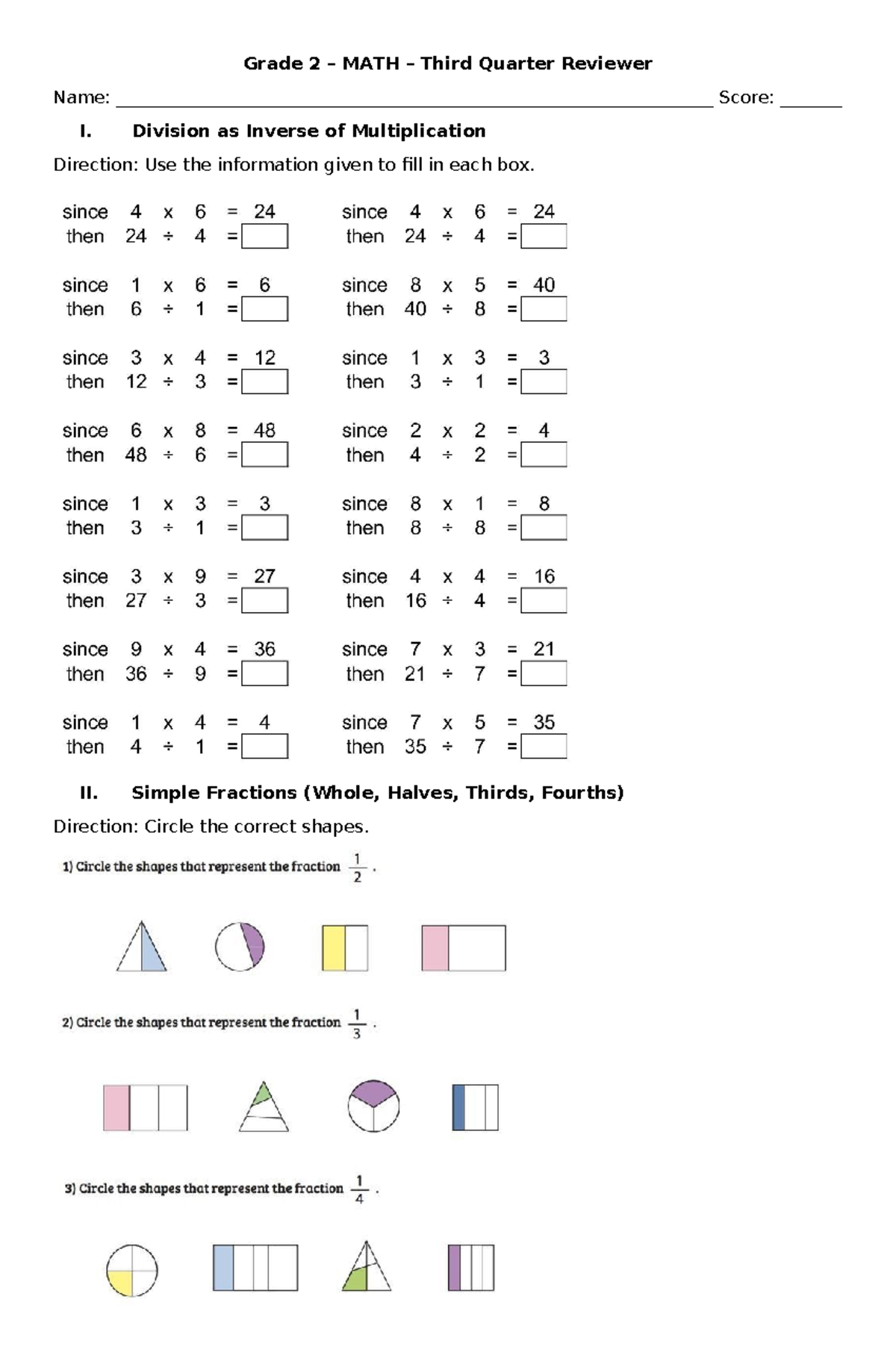 Math.docx 3rd quarter - TEST - Grade 2 – MATH – Third Quarter Reviewer ...