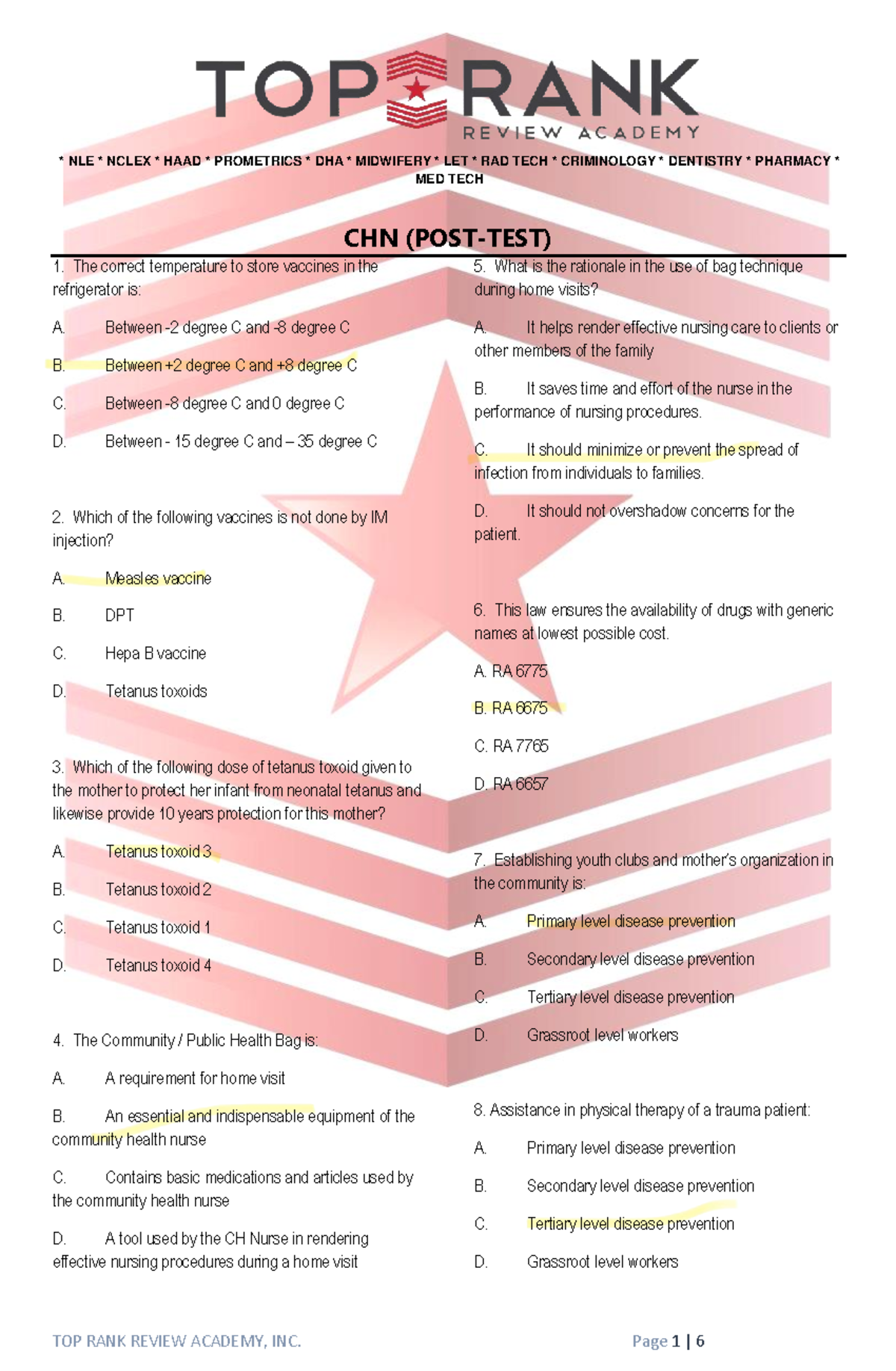 CHN-POST-TEST: Vaccine Storage, Nursing Techniques & Community Health ...