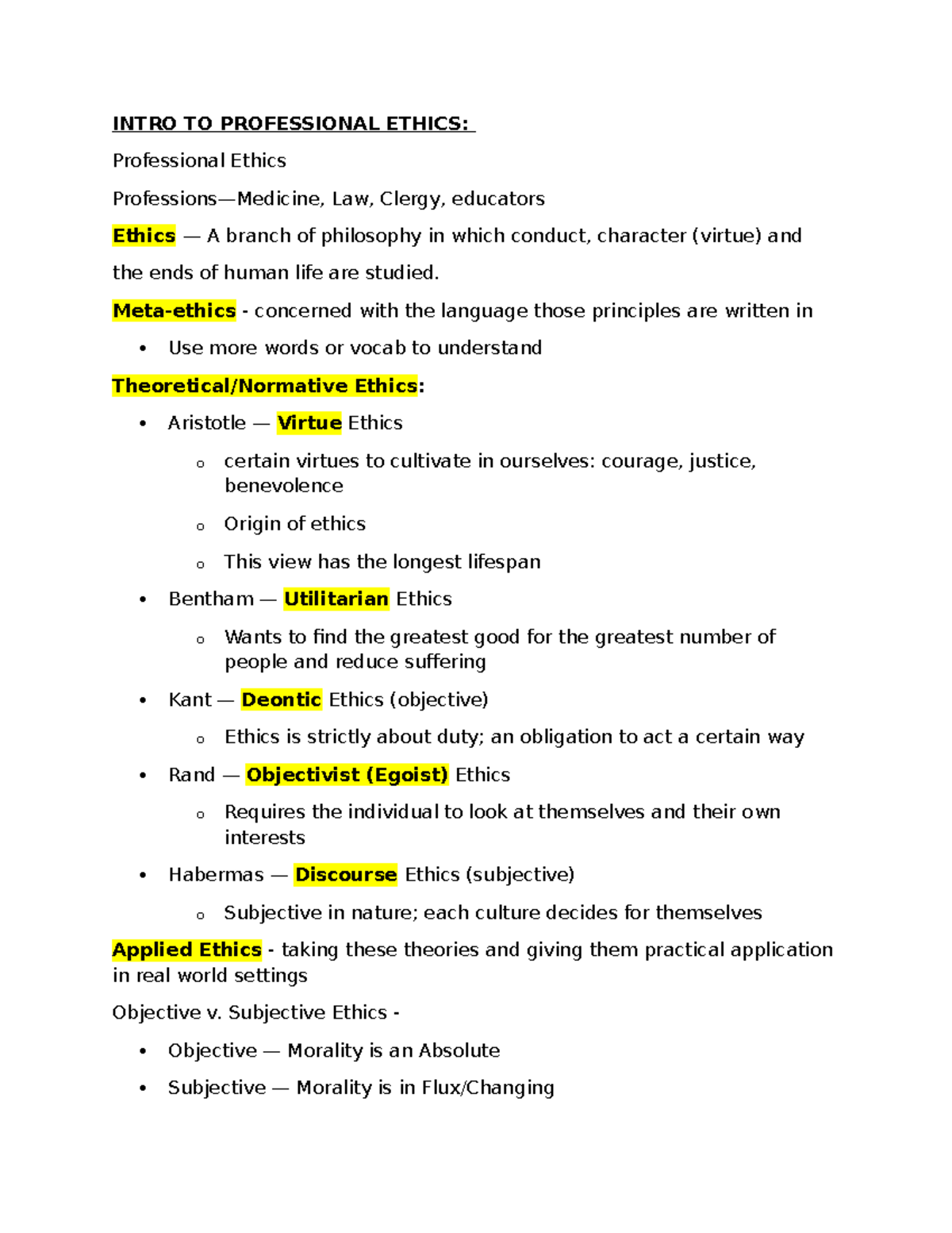 Introduction to Professional Ethics (PHIL 101): Theories & Applications - Studocu