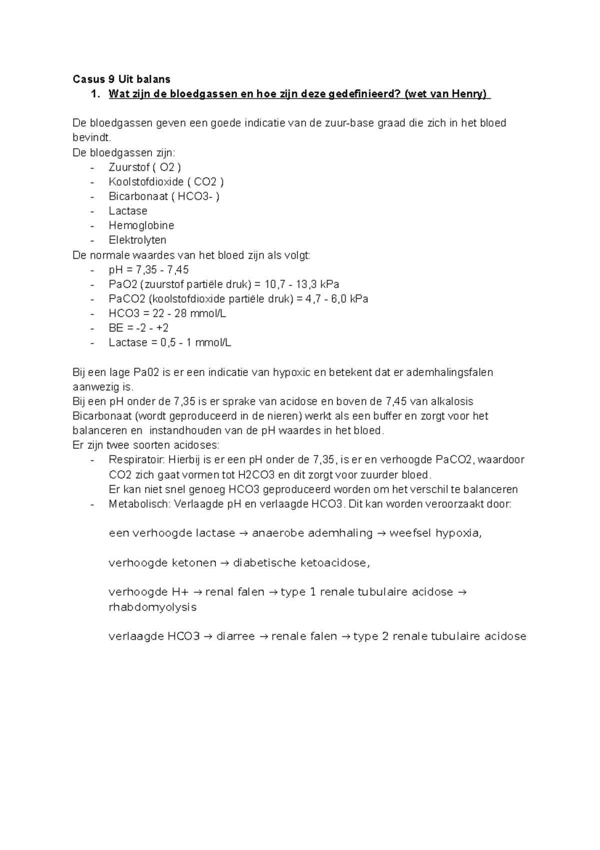 Casus 9: Regulatie van Bloedgassen en Ademhalingscentrum - Studeersnel