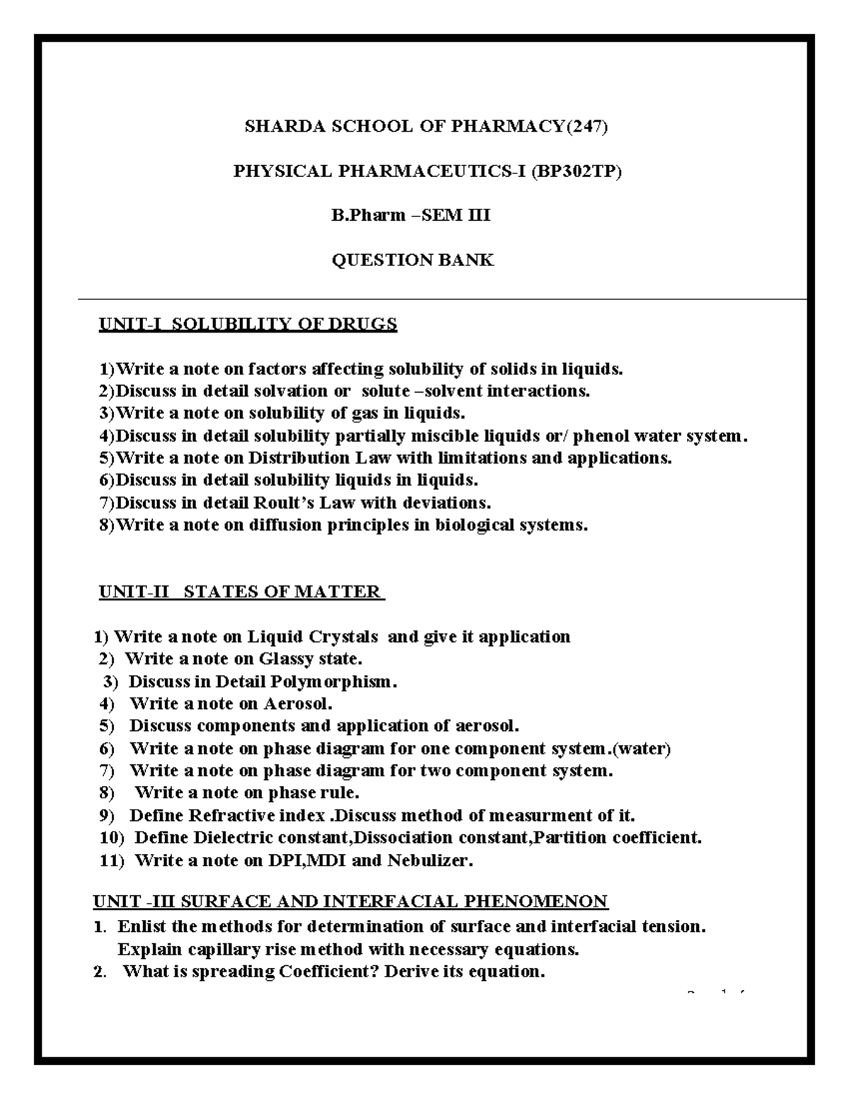 BP302TP Question Bank: Solubility, States of Matter & Complexation ...
