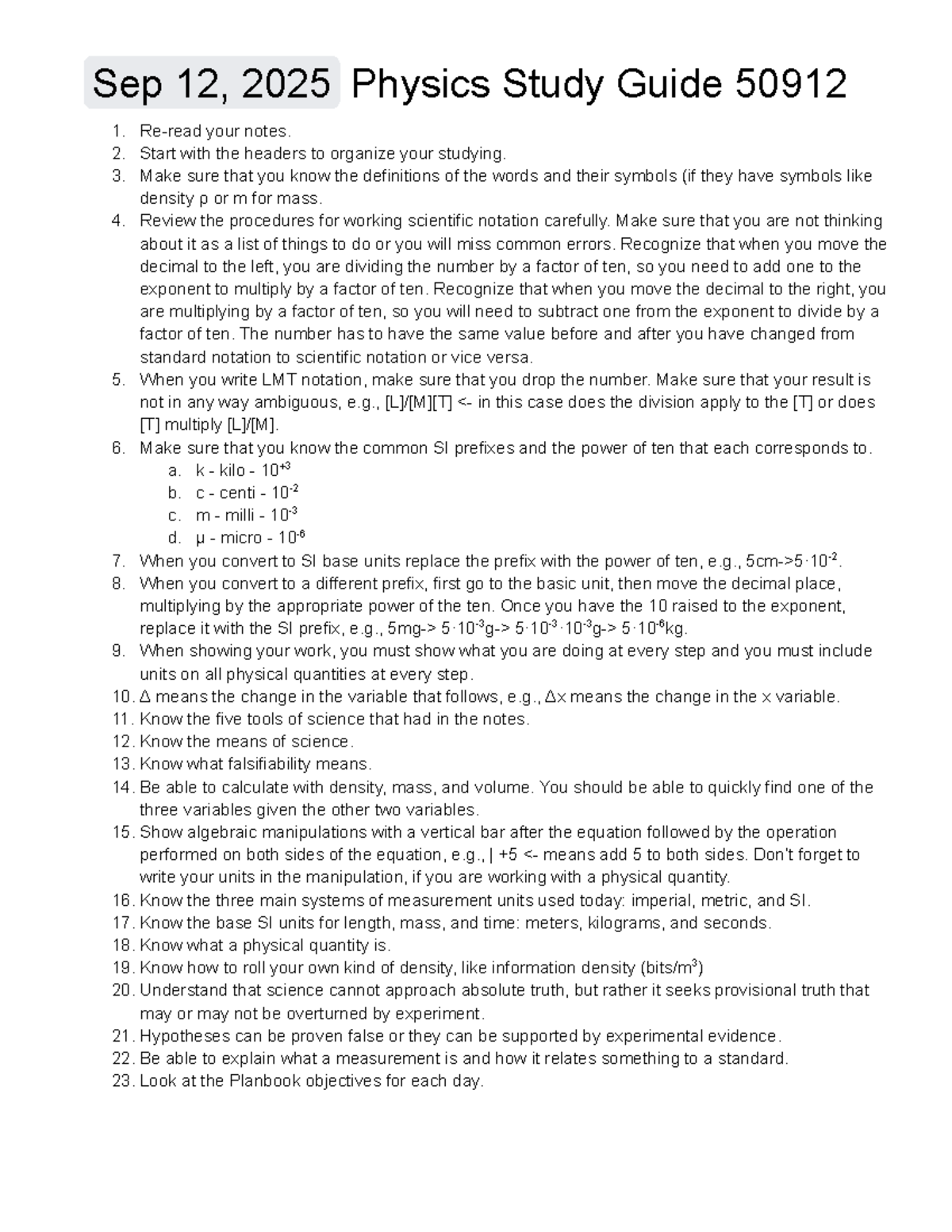 Physics Study Guide 50912: Key Concepts and Definitions - Studocu