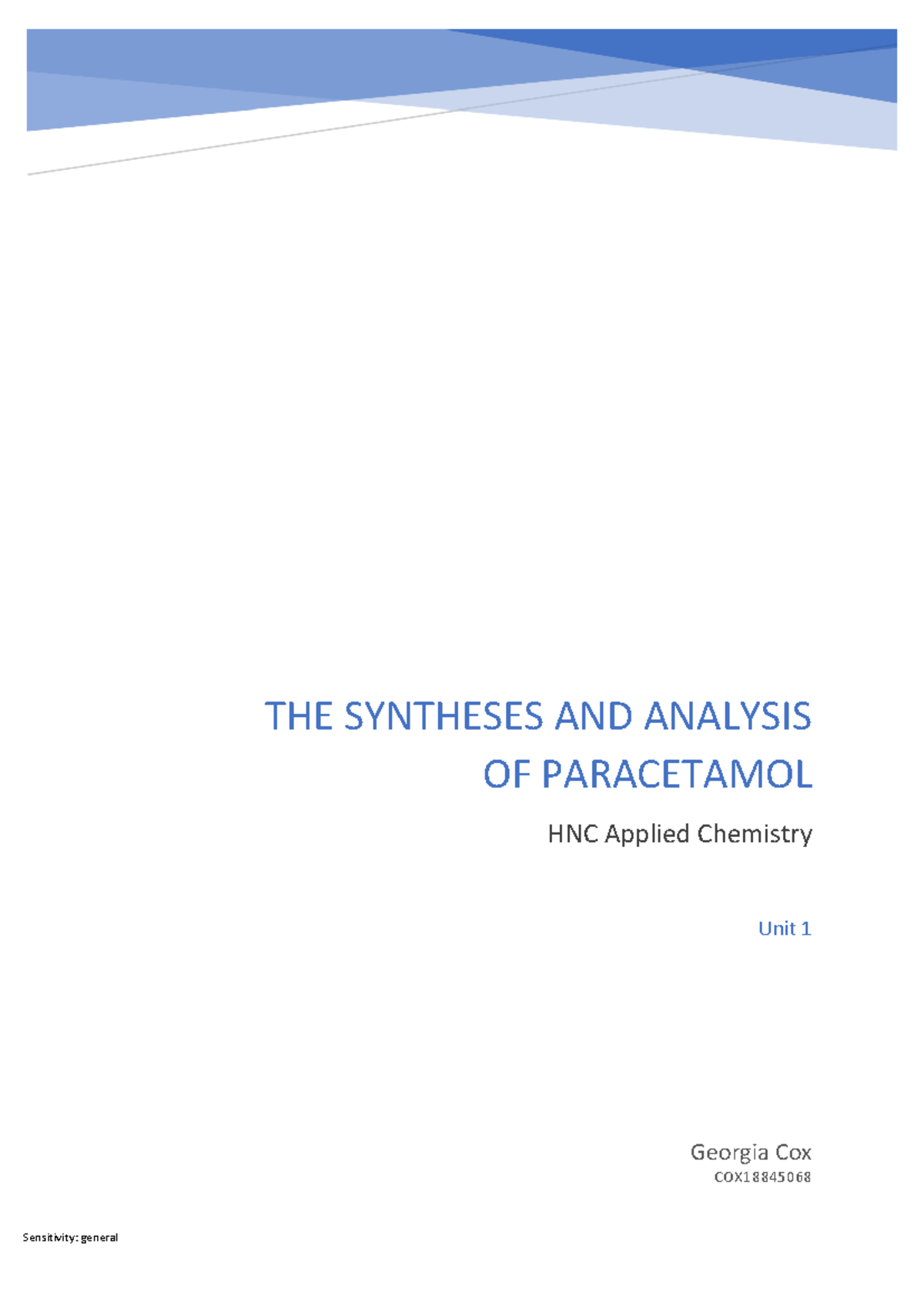 HNC Applied Chemistry: Synthesis & Analysis of Paracetamol Experiment ...