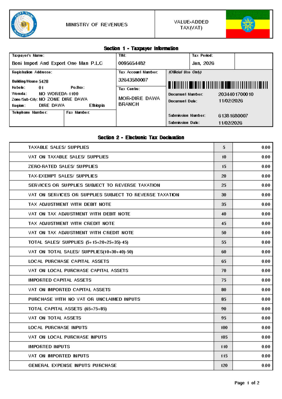 VAT Tax Declaration for Boni Import And Export - Jan 2026 - Studocu