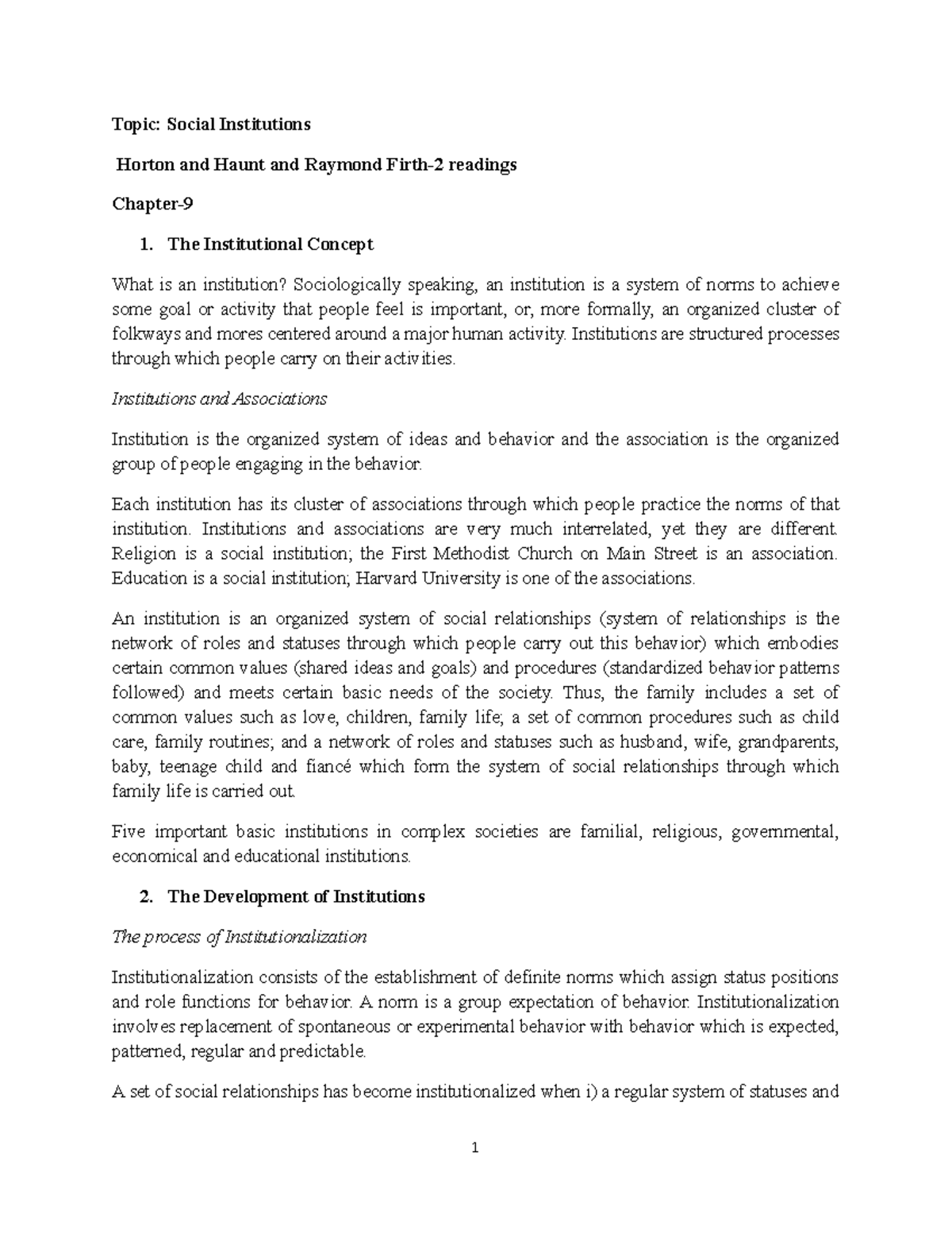 SOCI 101: Understanding Social Institutions and Their Development - Studocu