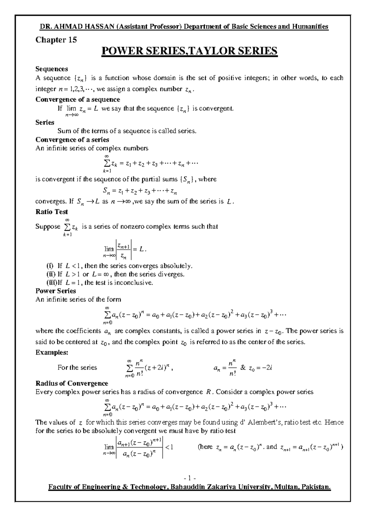 Chapter 15: Power Series and Taylor Series - Advanced Engineering ...