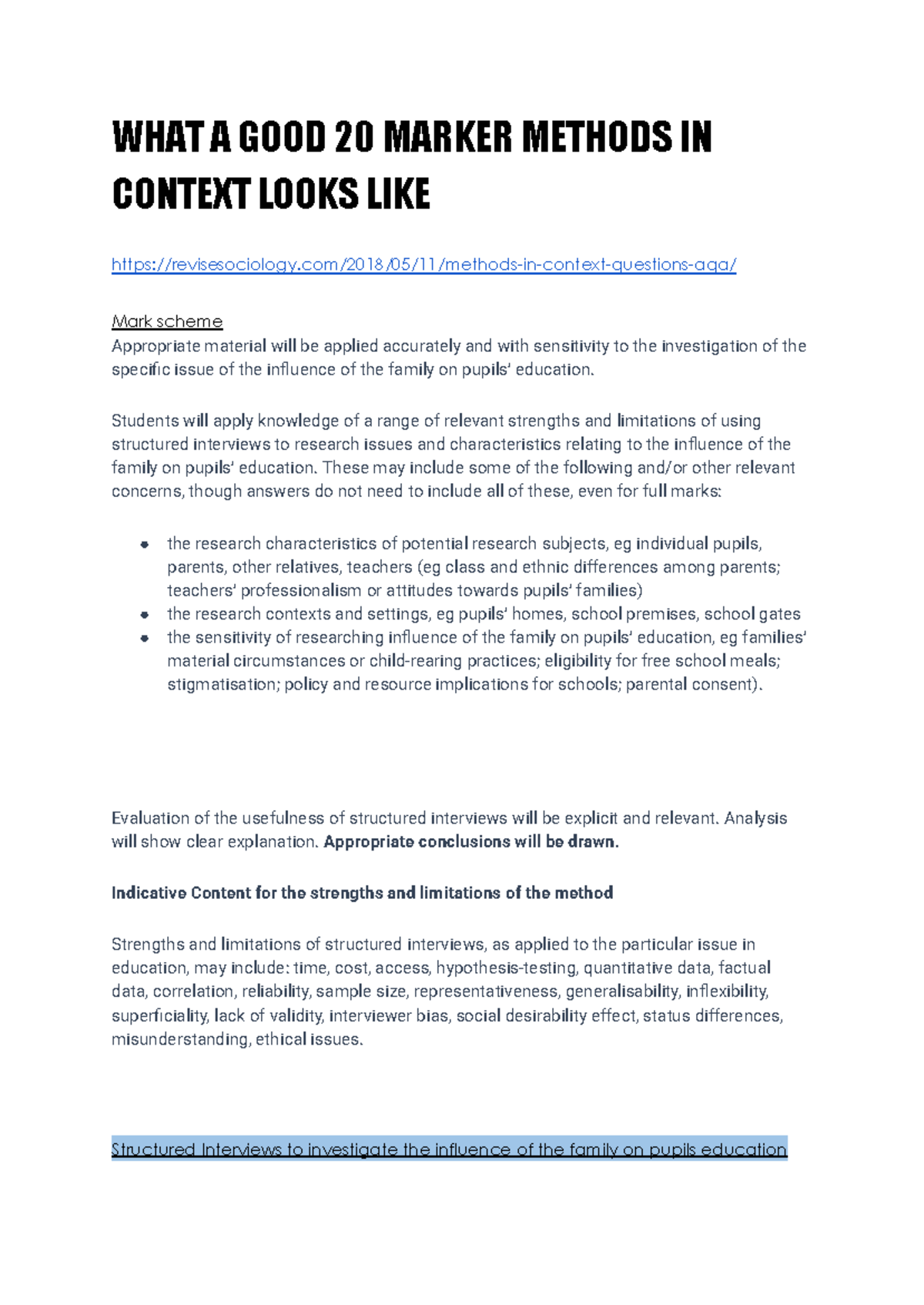 20 Mark Methods in Context: Evaluating Family Influence on Education ...