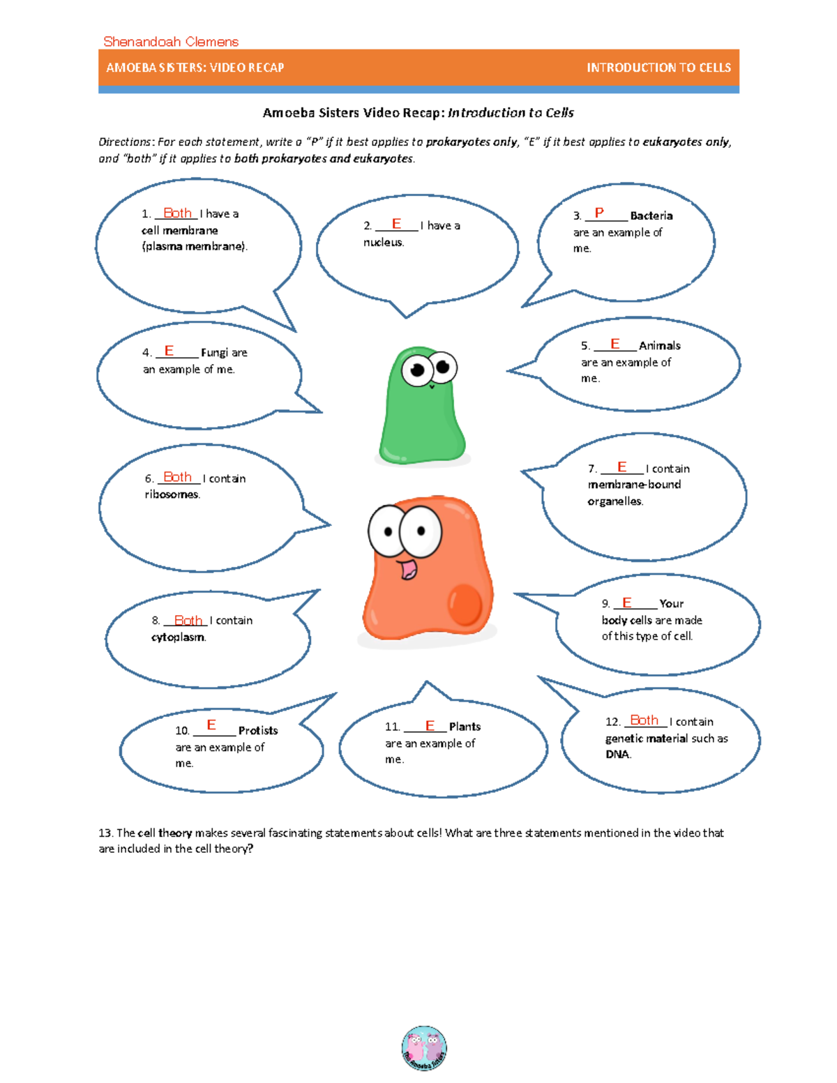 Amoeba Sisters: Cells Introduction Summary Video Notes - Studocu
