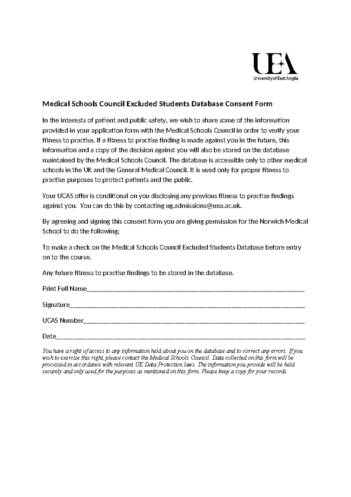 Medical Schools Council Excluded Students Database Consent Form - Studocu