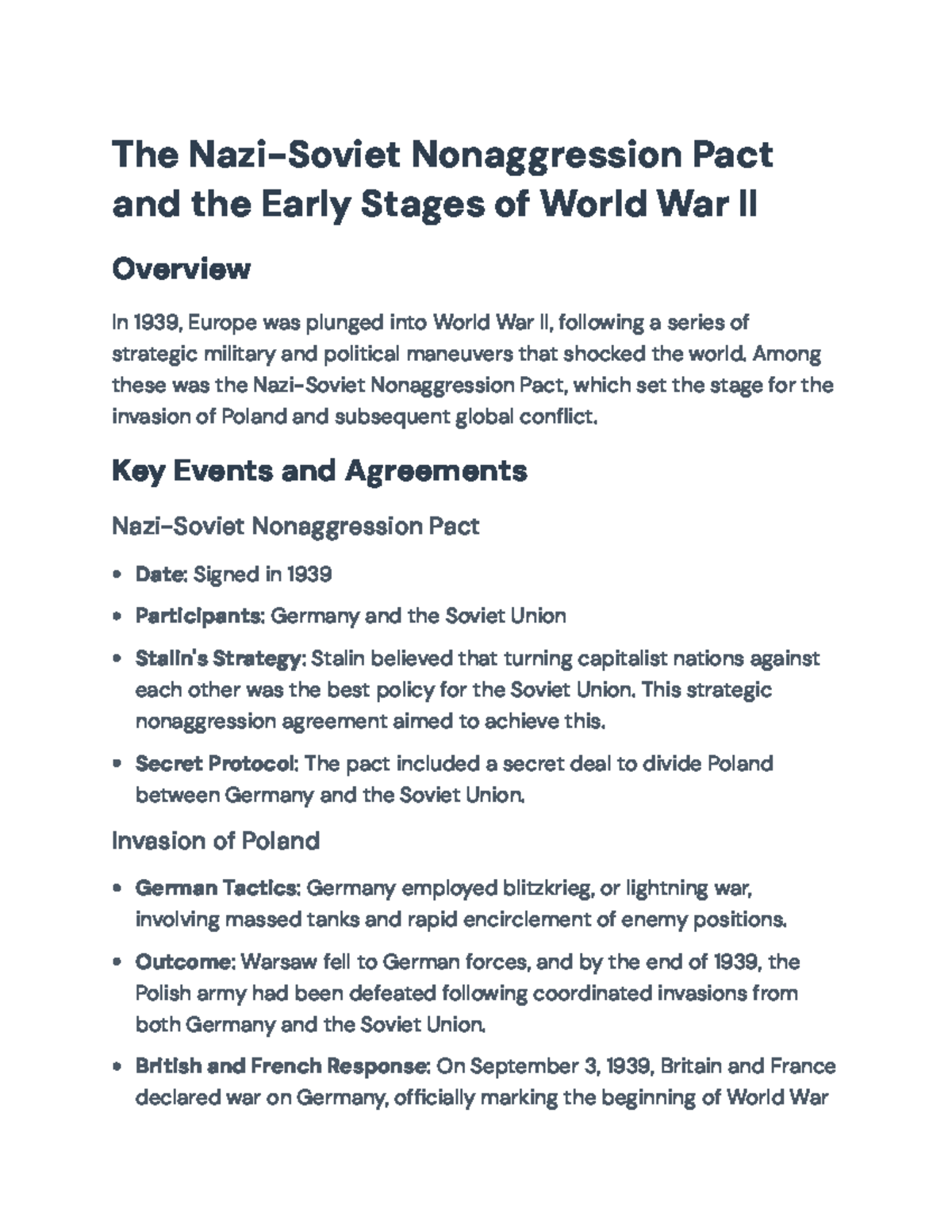The Nazi-Soviet Nonaggression Pact and the Early Stages of WWII ...