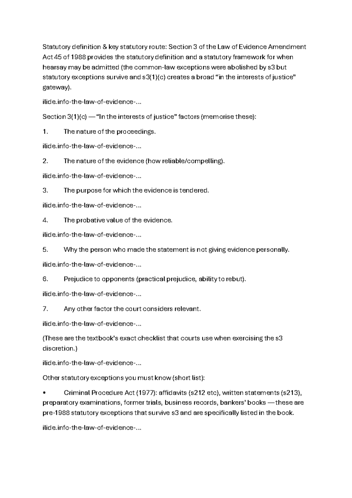 Statutory Definition Summaries: Key Aspects of S3 Law of Evidence - Studocu