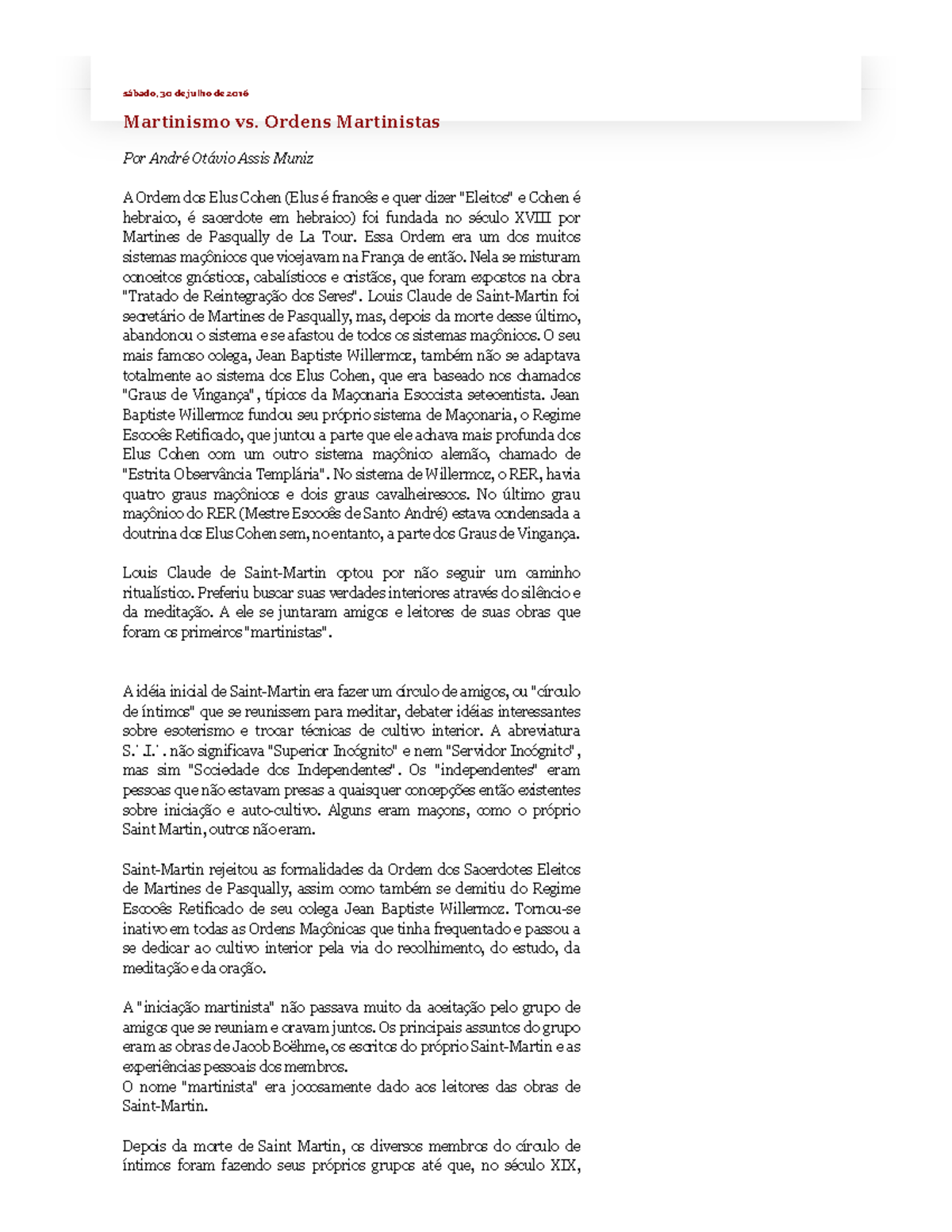 1 Martinismo x Ordem Martinista - sábado, 30 de julho de 2016 ...