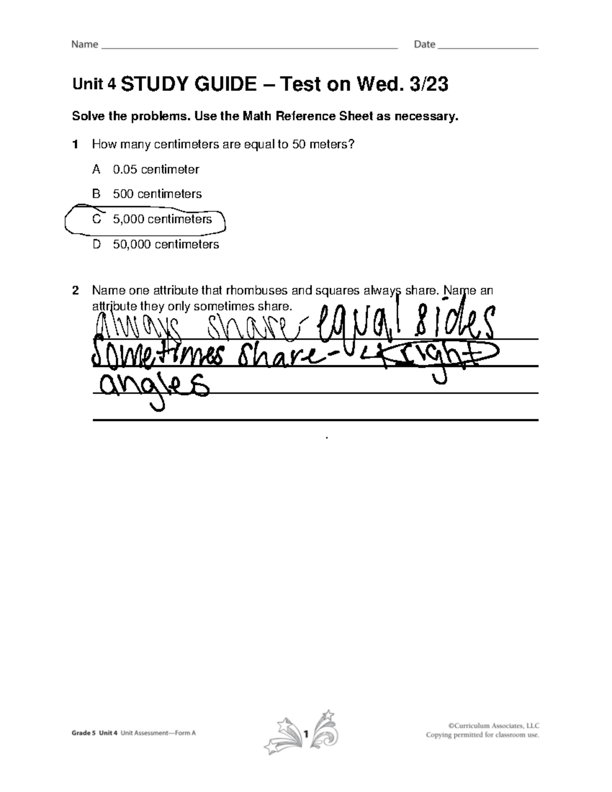 Unit 4 Math Study Guide for Upcoming Test on Wednesday - Studocu