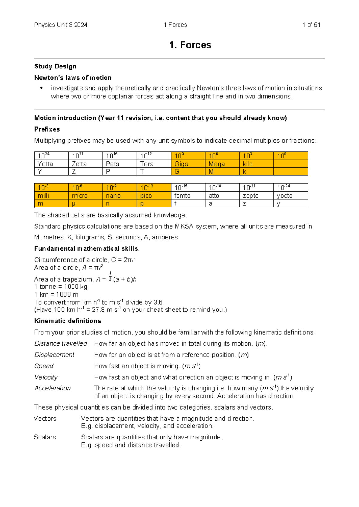 Physics Unit 3 2024: Comprehensive Forces Study Notes - Studocu