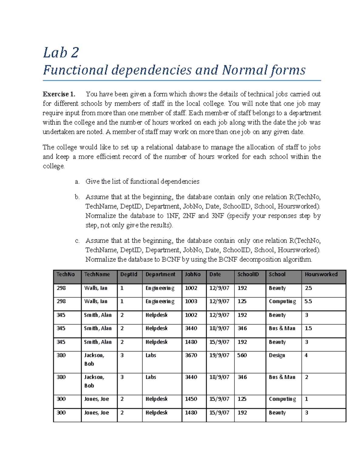 Lab 2: Functional Dependencies & Normal Forms - DBI202 - Studocu