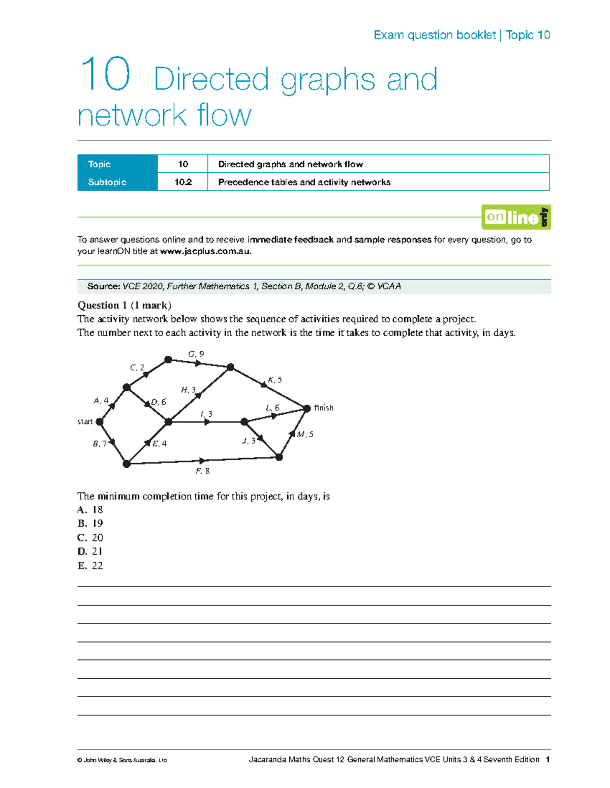 Exam Q and Answer Booklet: Topic 10 - Directed Graphs & Network Flow ...