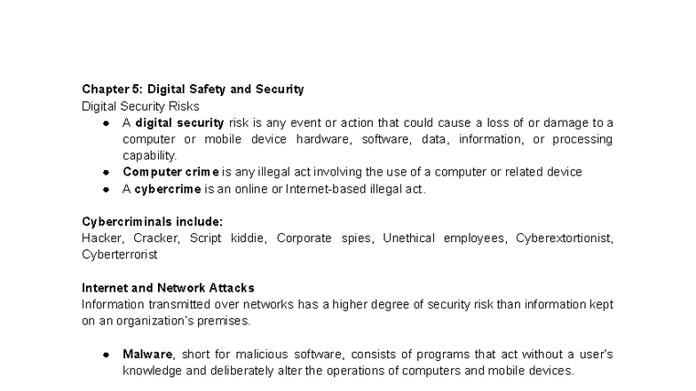 Chapter 5: Digital Safety & Security Risks (CS101) - Studocu