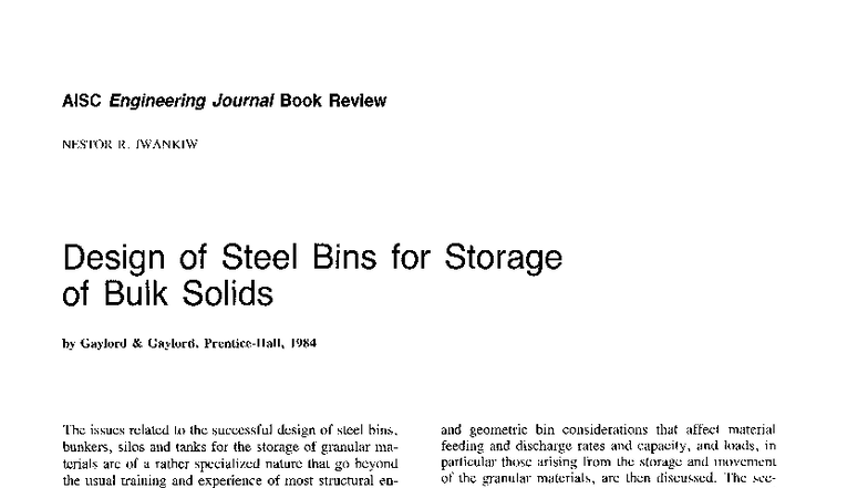 AISC Engineering Journal Review: Design of Steel Bins by Gaylord - Studocu