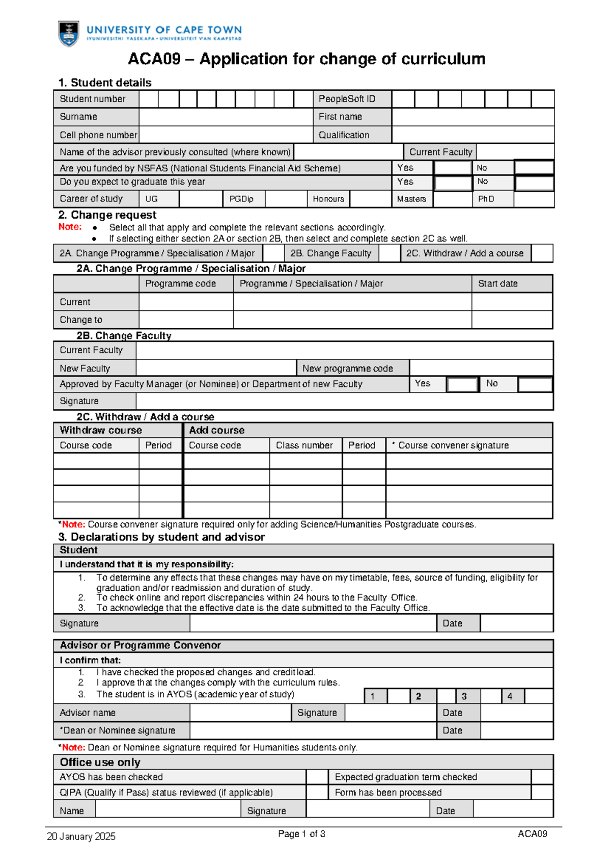 ACA09 Change of Curriculum Application Form Guide - Studocu