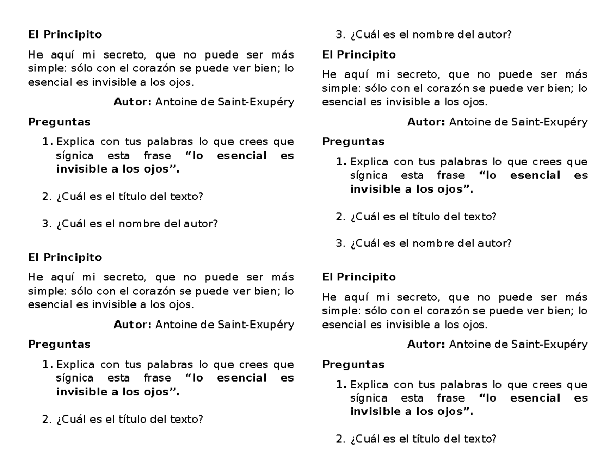 El Principito: Análisis y Preguntas sobre el Texto de Antoine de Saint ...