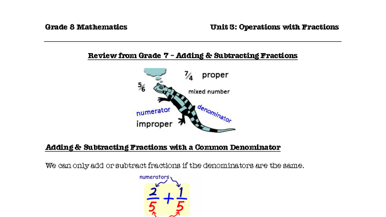 Grade 8 Math Unit 3: Operations with Fractions Review Notes - Studocu