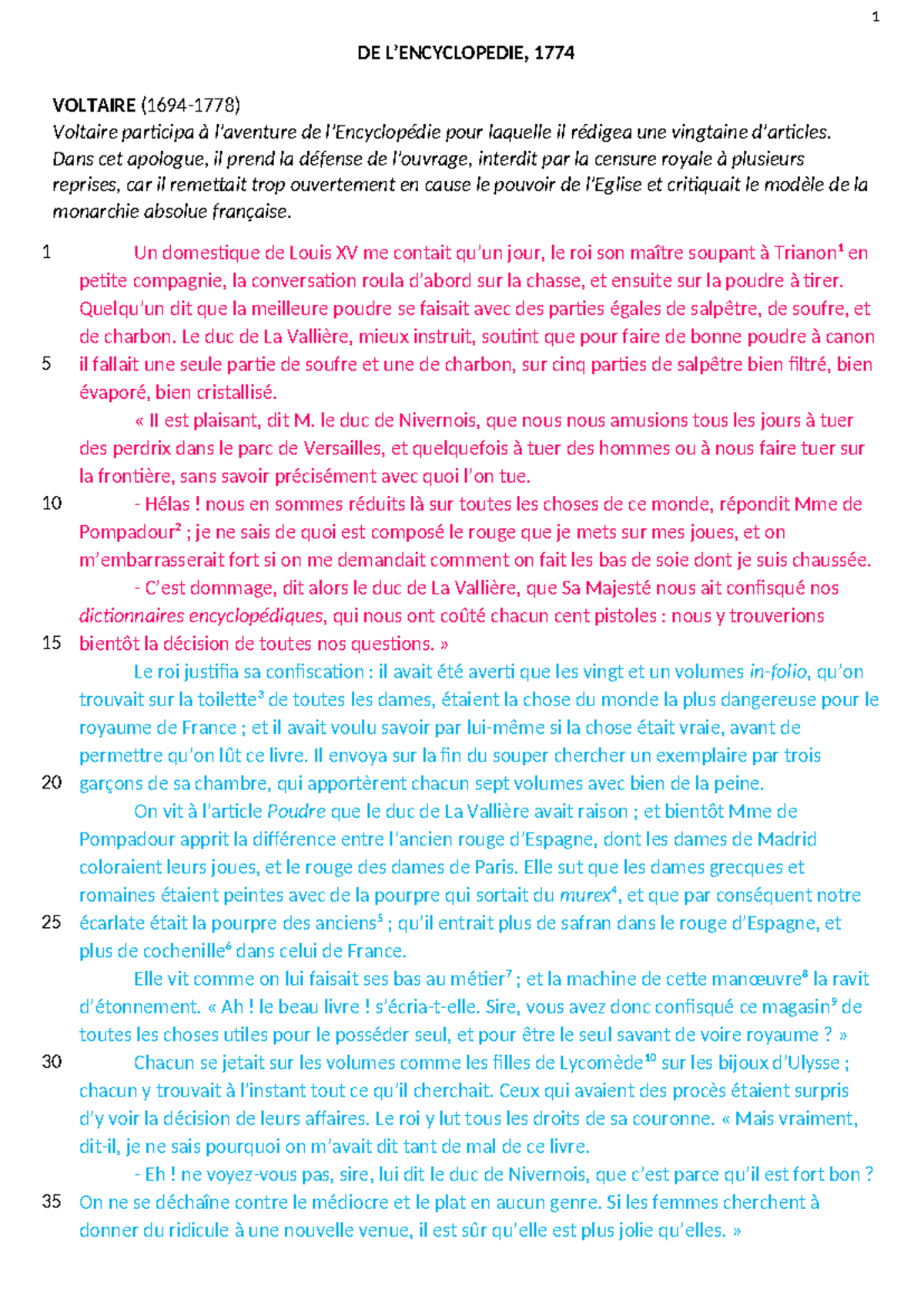 Texte de Voltaire sur la censure et la monarchie absolue - 1 DE 1774 ...