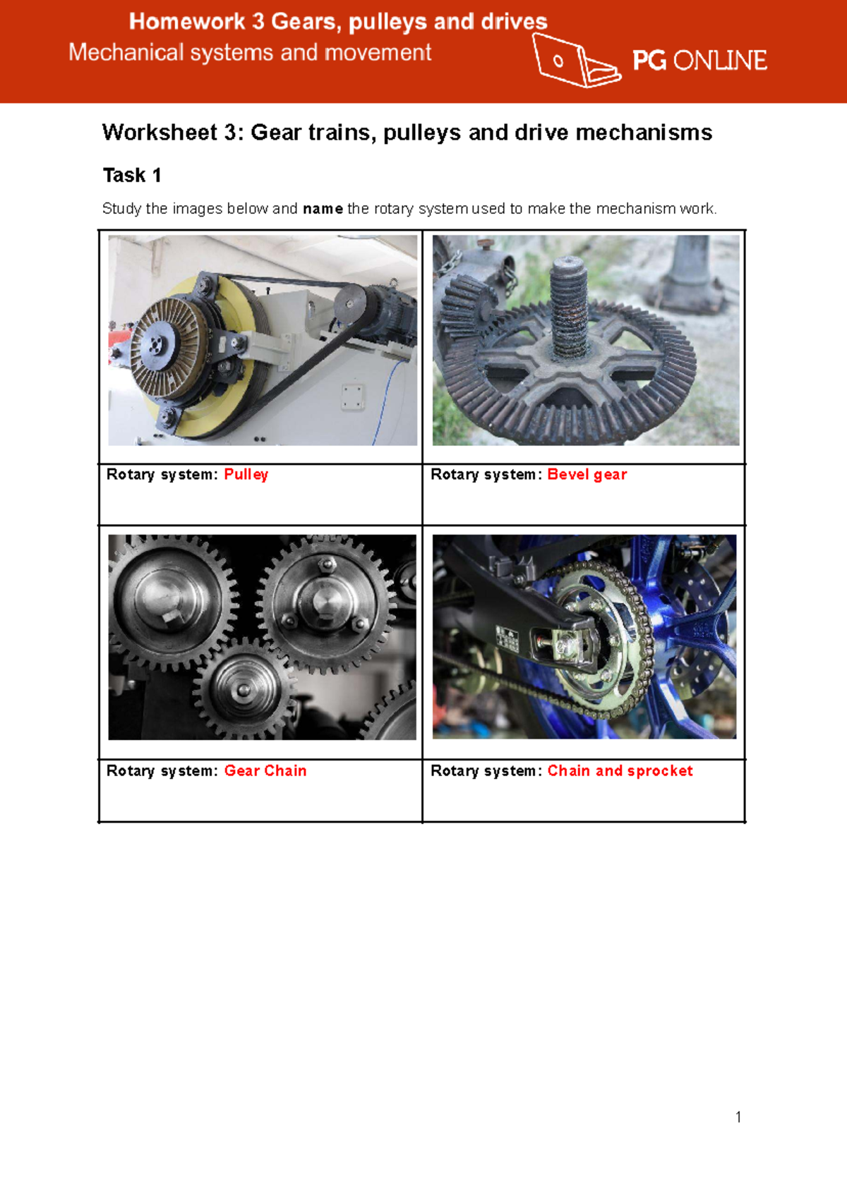 Drive Mechanisms Worksheet: Gear Trains & Pulleys (HW) - Studocu
