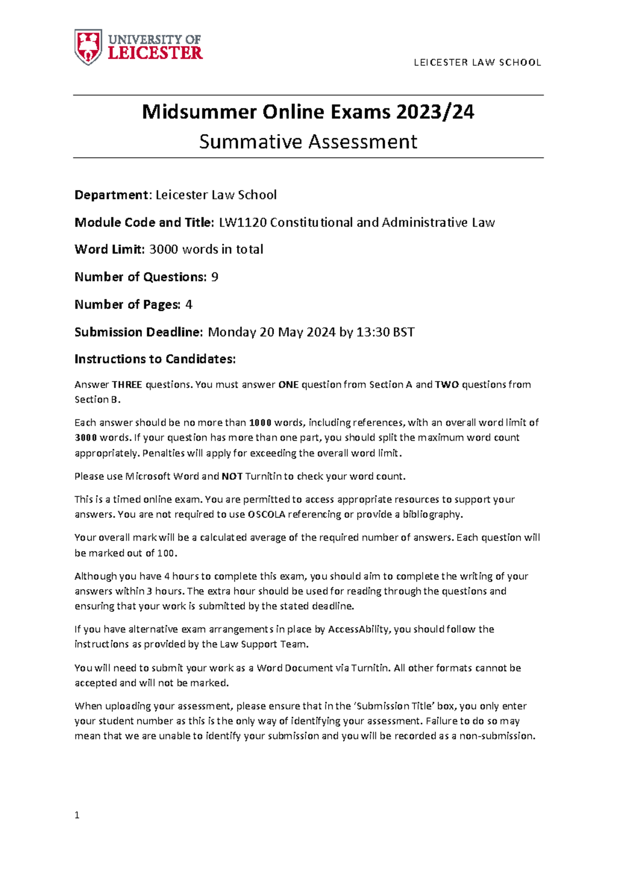 LW1120 Constitutional and Administrative Law Exam Paper - May 2024 ...