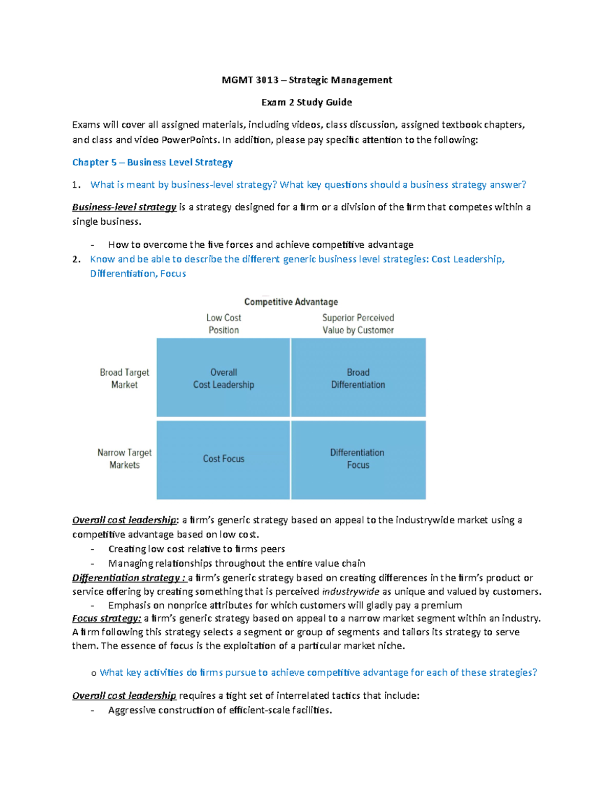 MGMT 3013 Exam 2 Study Guide: Strategic Management Insights - Studocu