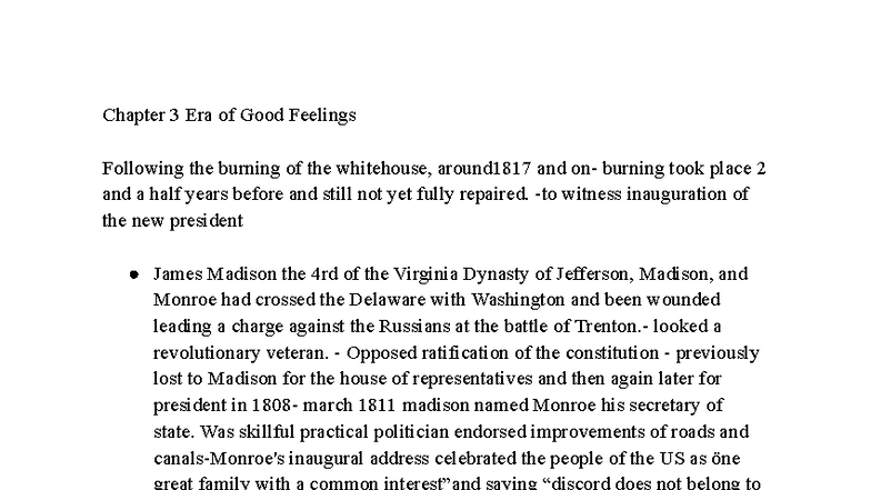 Chapter 3: Era of Good Feelings (HIST 101) - Overview and Analysis ...