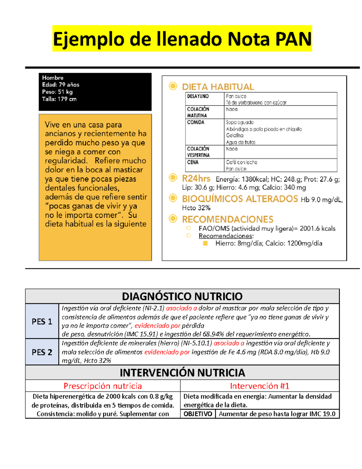 Ejemplo de Llenado Formato PAN para Diagnóstico Nutricio - Studocu