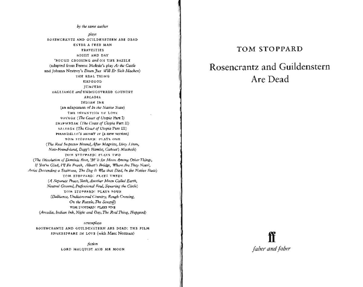 ToM STOPPARD: ROSENCRANTZ AND GUILDENSTERN ARE DEAD - A STUDY GUIDE ...