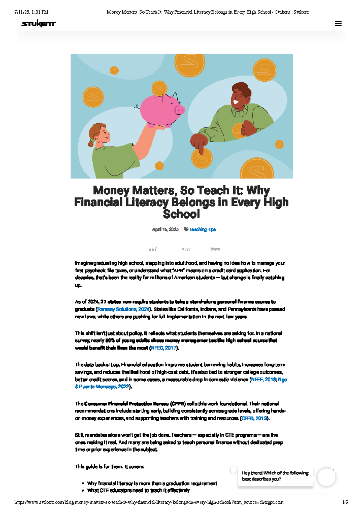 Money Matters: The Importance of Financial Literacy in High School ...