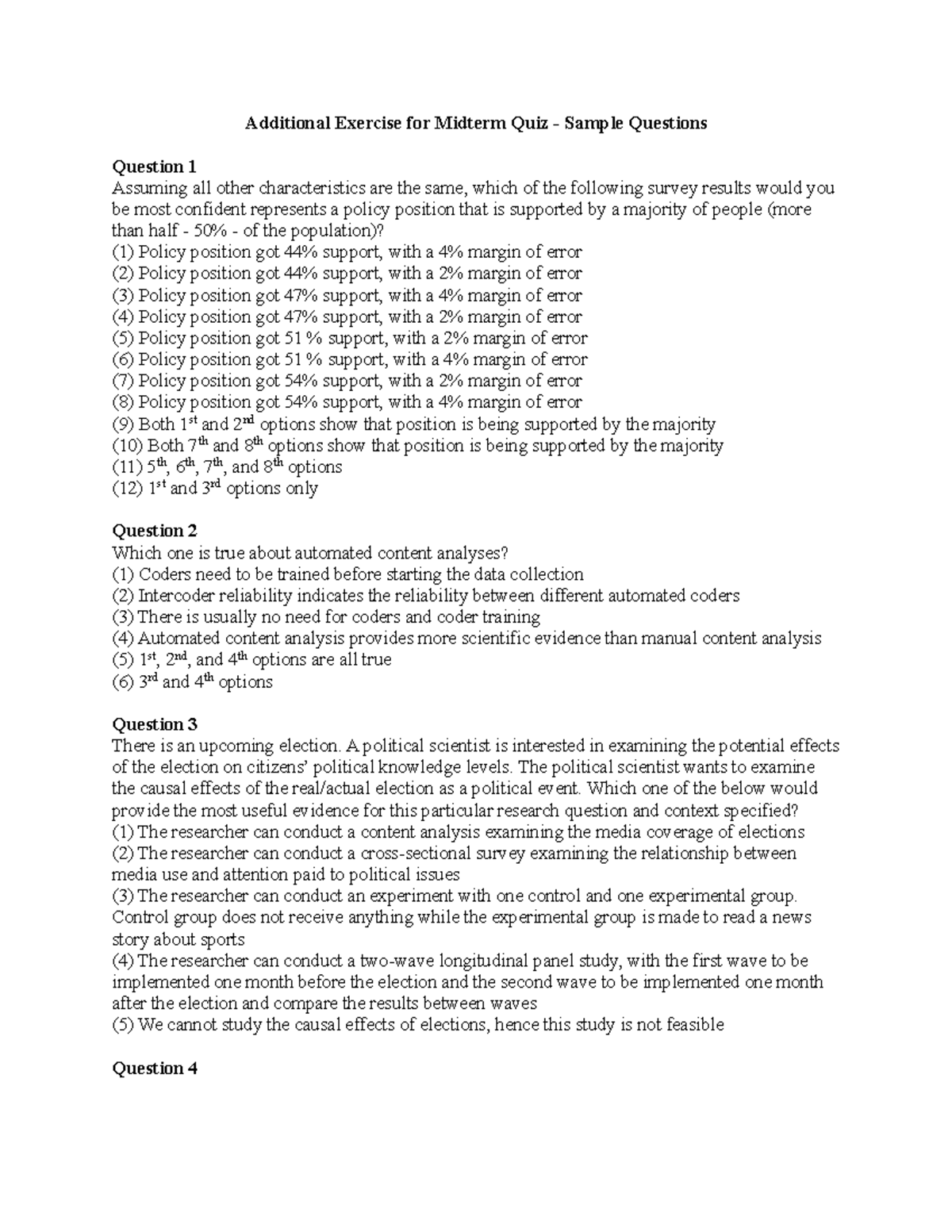 Midterm Quiz Sample Questions - Additional Exercise for PSY101 - Studocu