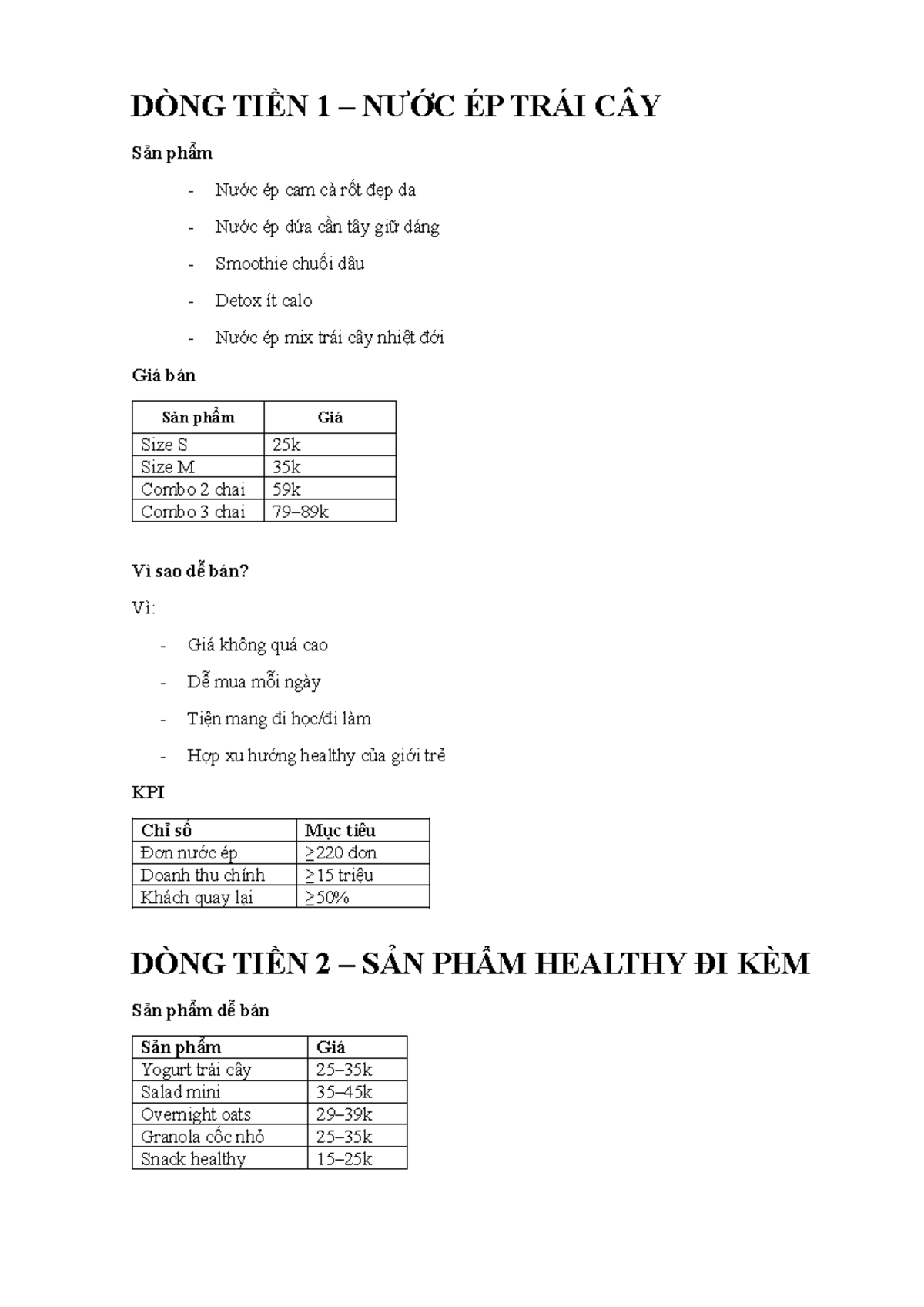 DÒNG TIỀN SẢN PHẨM HEALTHY VÀ COMBO THÁNG 2023 - Studocu