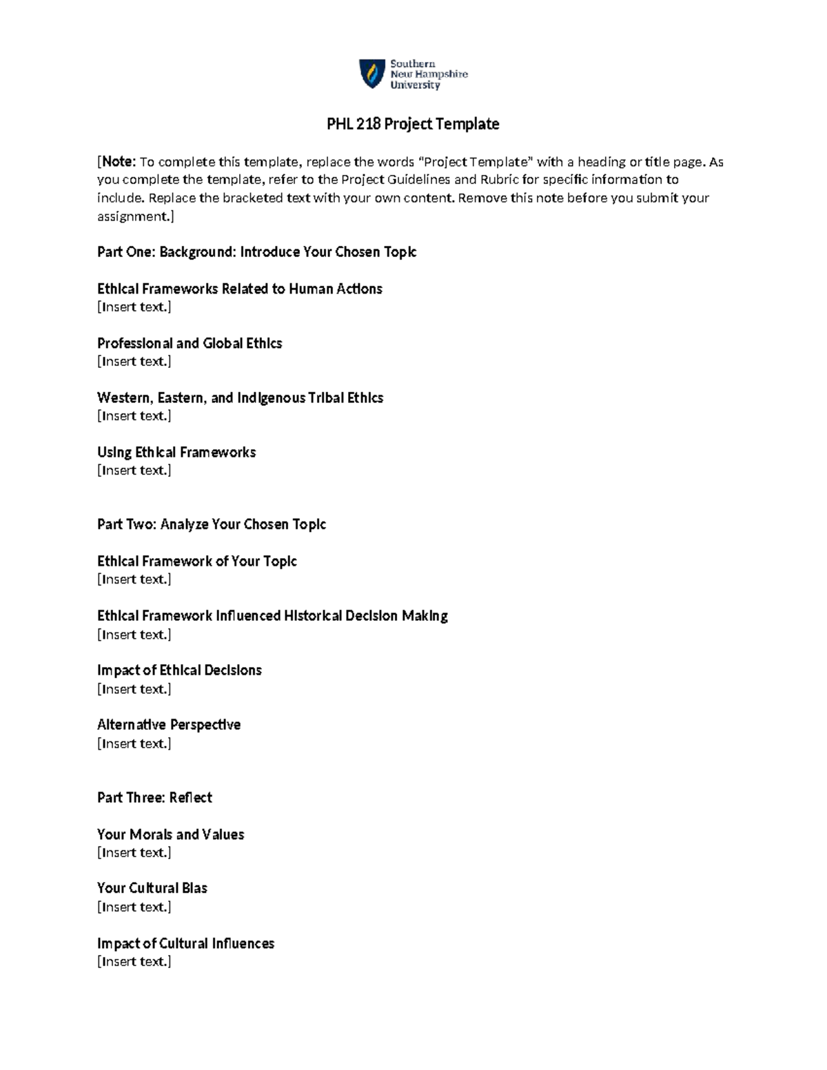 PHL 218 Project Template: Ethical Frameworks Analysis Guide - Studocu